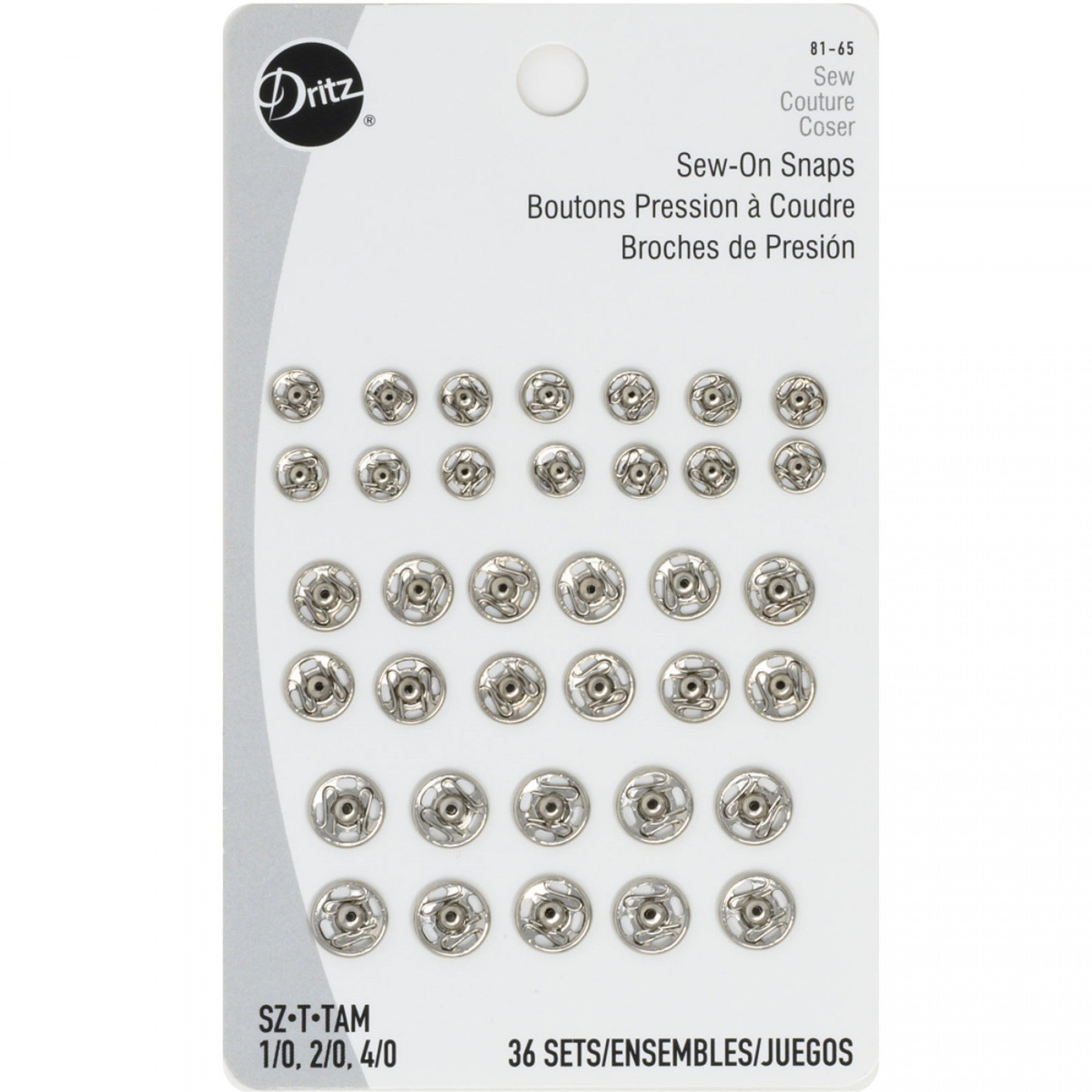 Dritz Sew-On Snaps Silver Assorted Sizes | 36 Count Nickel-Plated ...